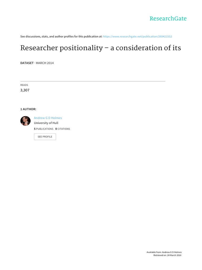 Researcher Positionality Influence | PDF | Ethnography | Pragmatism