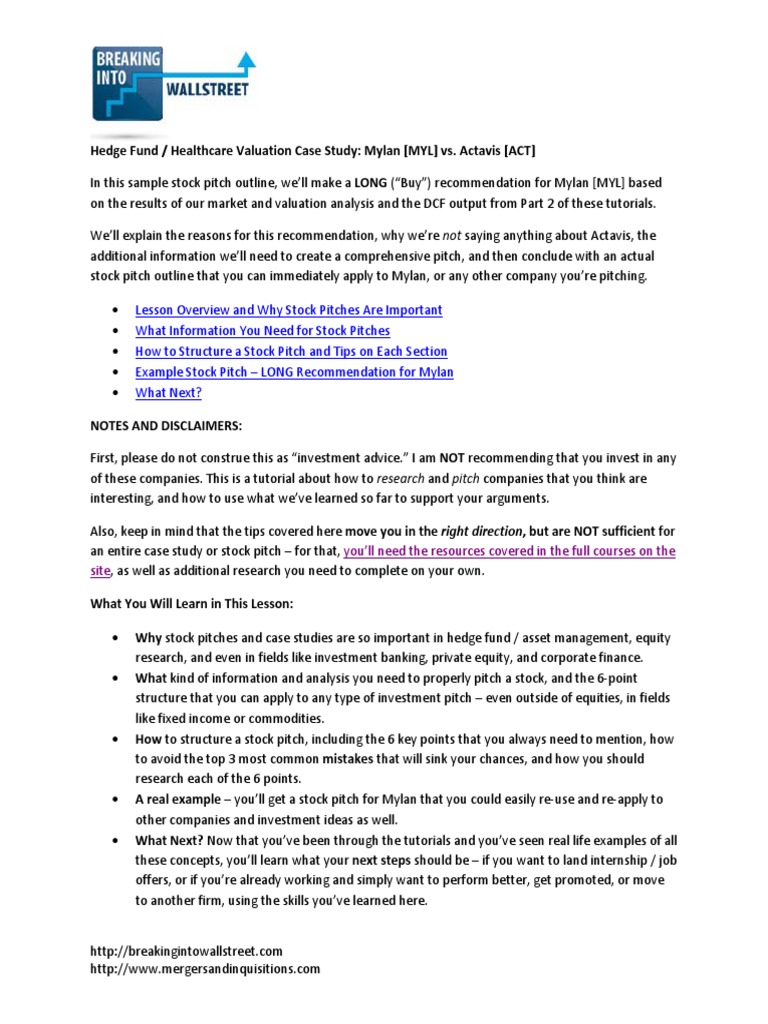 Lesson 03 MYL Stock Pitch | PDF | Discounted Cash Flow | Valuation ...