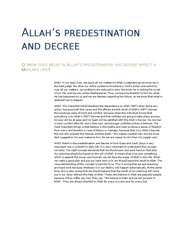 Allah's Predestination and Decree | PDF | Religion & Spirituality