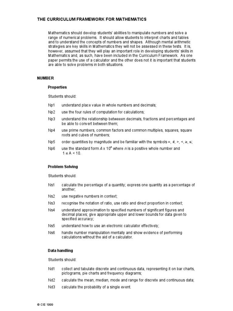 CP - Maths Curriculum Framework | PDF | Numbers | Teaching Mathematics