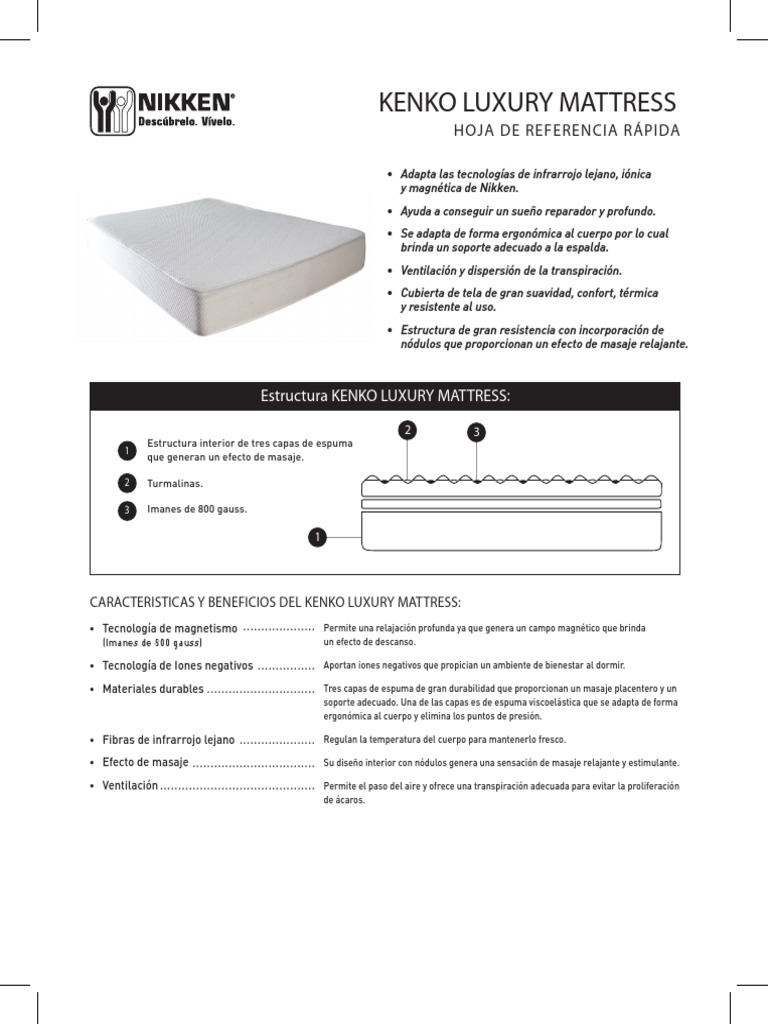 Ficha Tecnica Nikken Kenko Luxury Mattress Colchon | PDF | Colchón ...