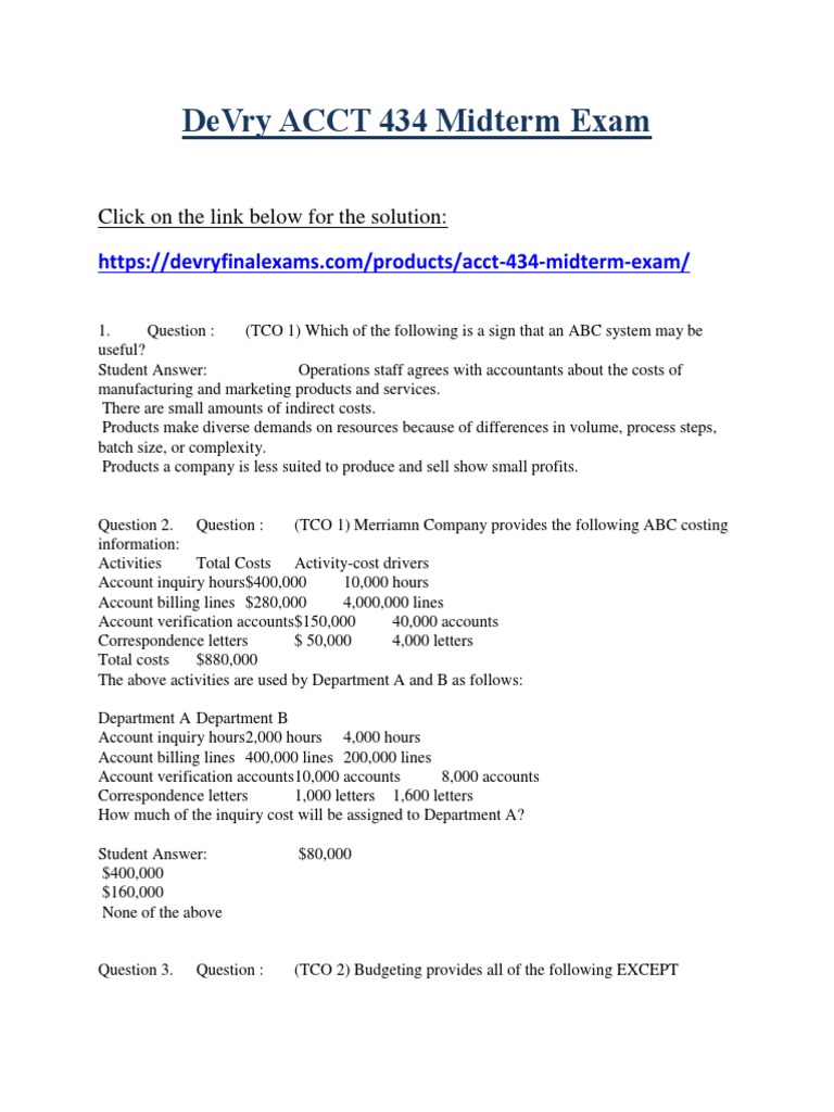 ACCT 434 Midterm Exam | PDF | Inventory | Cost