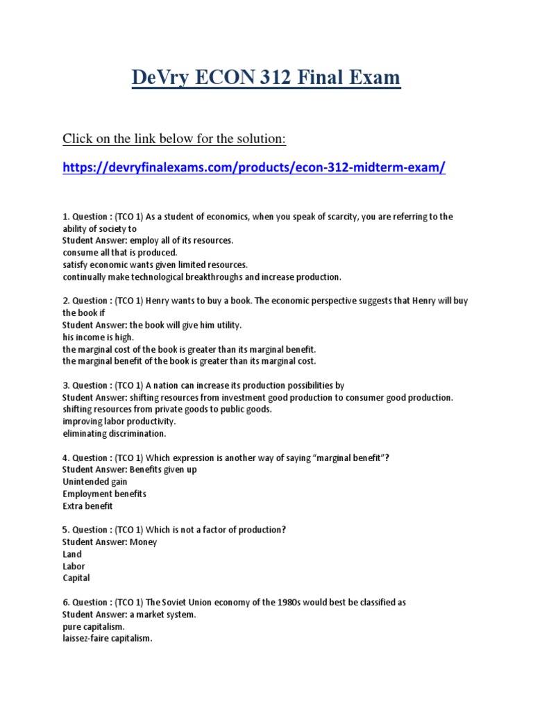 ECON 312 Midterm Exam | Download Free PDF | Monopoly | Economic Equilibrium