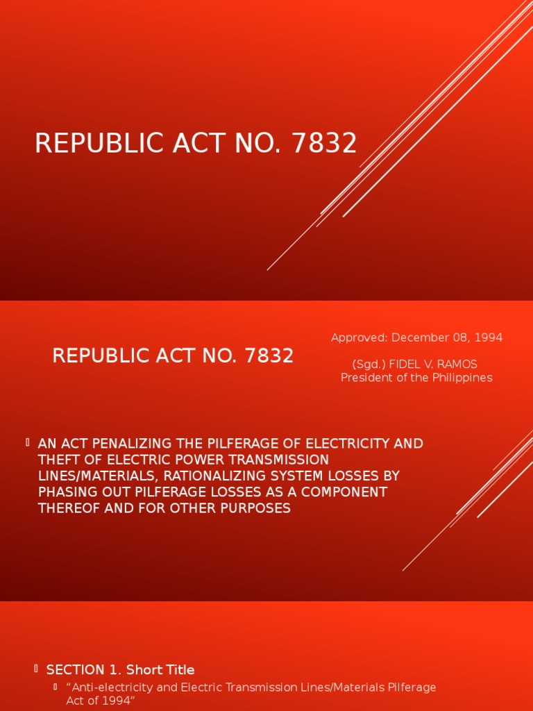 RA 7832 | Electric Power Transmission | Electricity