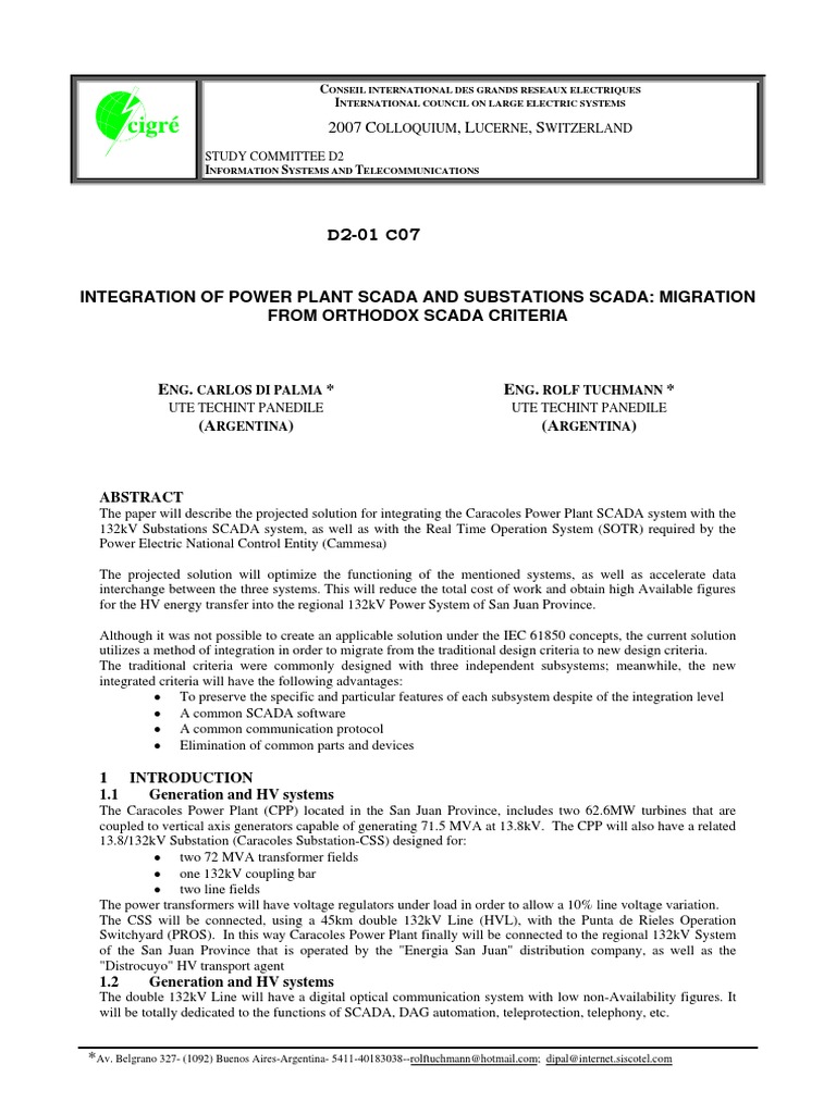 Integration of Power Plant Scada and Substations Scada: Migration From Orthodox Scada Criteria ...