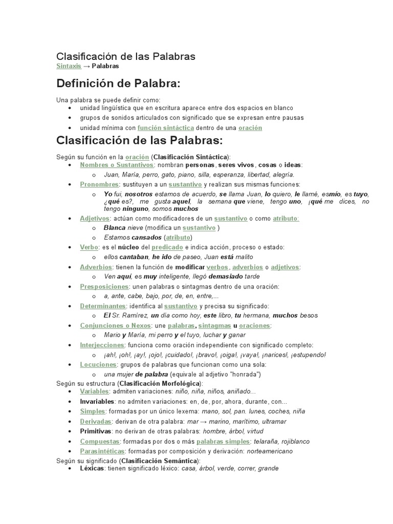 Clasificación de Las Palabras | PDF | Palabra | Sílaba