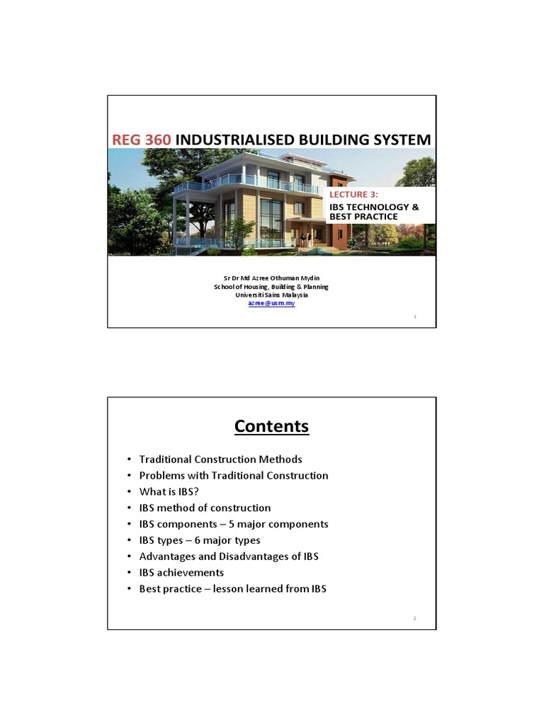 Lecture 3 - Intro To IBS | PDF | Precast Concrete | Engineering