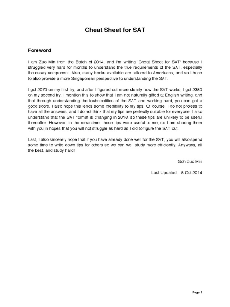 SAT Cheat Sheet | PDF | Milton Friedman | Leadership