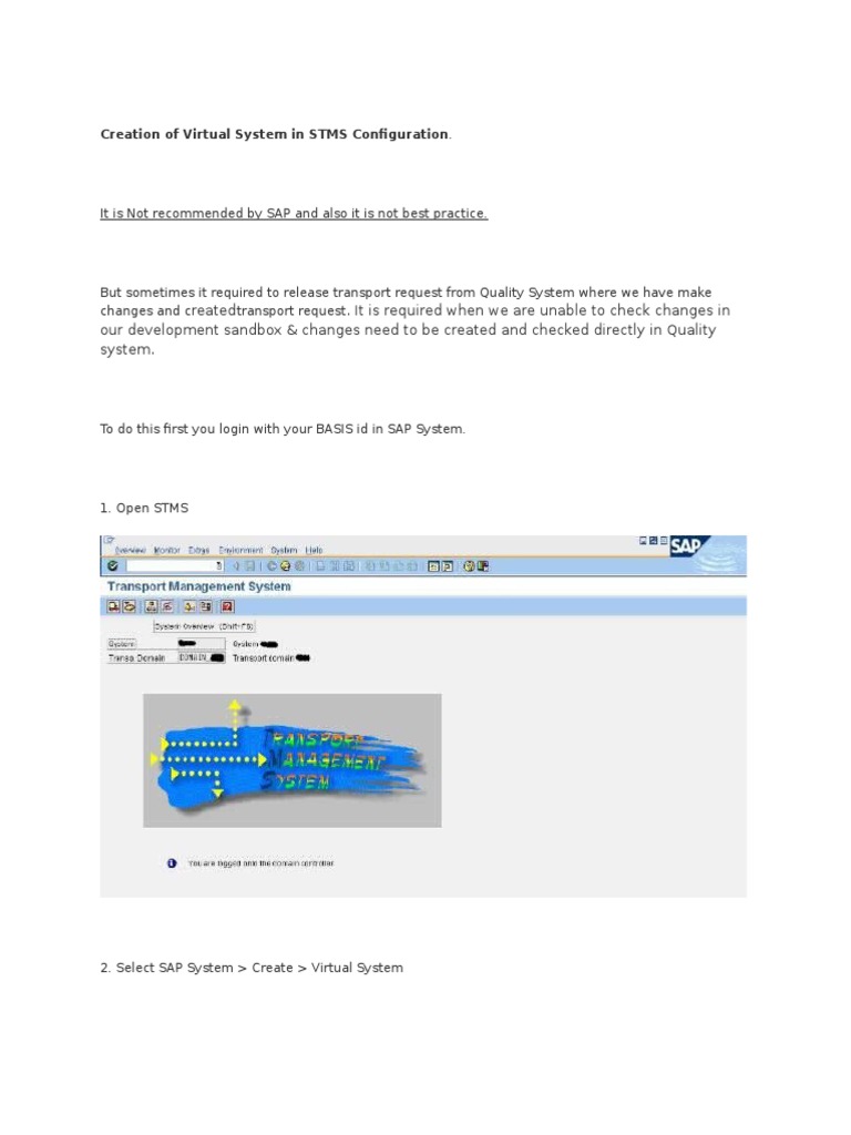 Creation of Virtual System in STMS Configuration | PDF