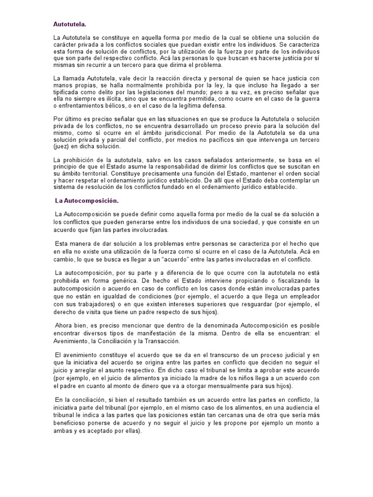 Autotutela Autocomposicion y Heterocomposicion | PDF | Conflicto ...