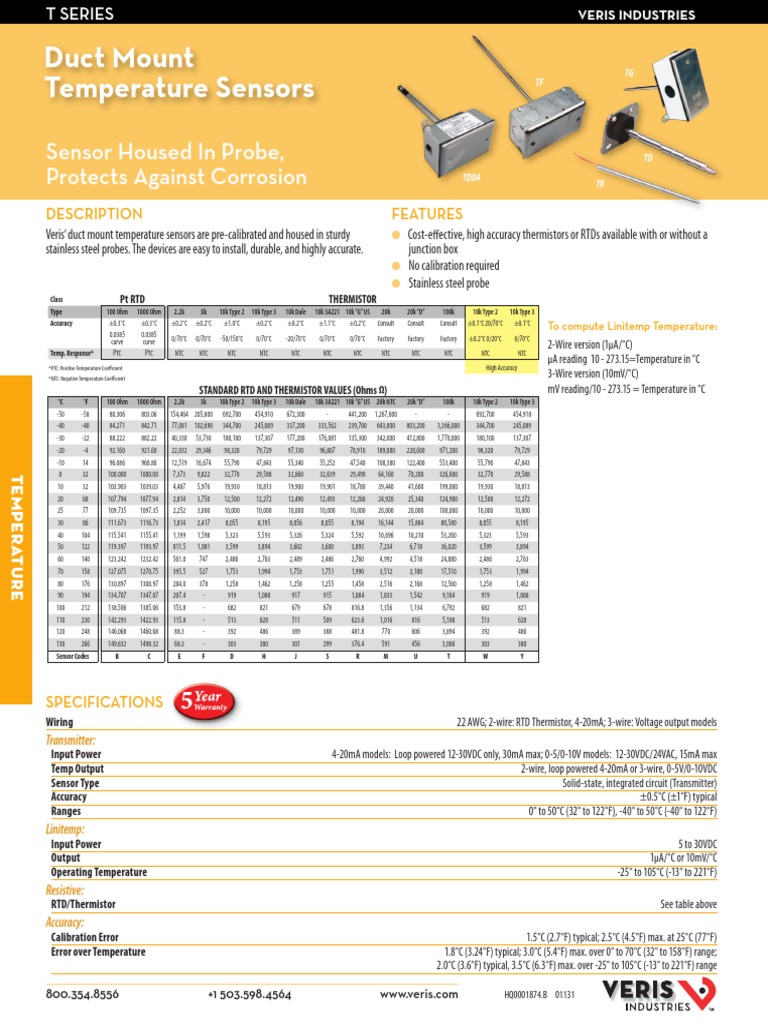 Duct Mount Temperature Sensors Guide | PDF | Computers