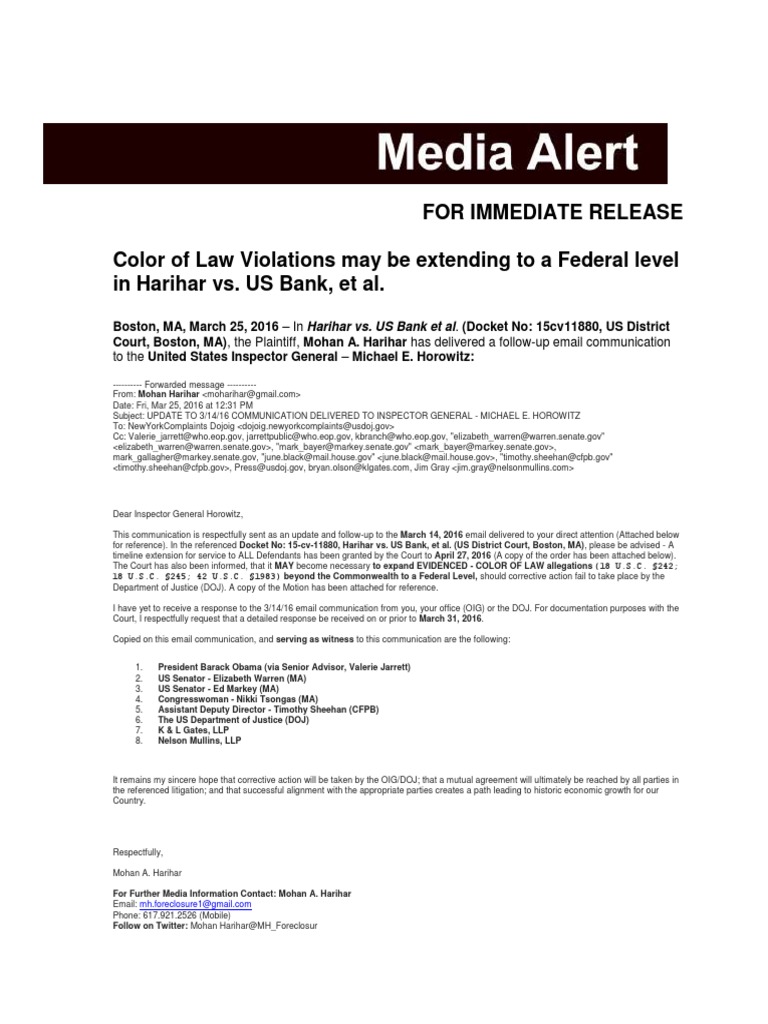 Color of Law Violations may be extending to a Federal level in Harihar ...