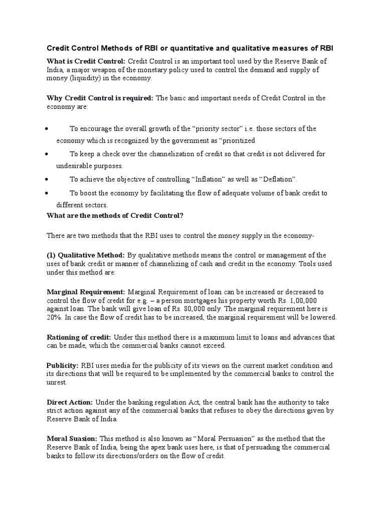 Credit Control Methods of RBI or Quantitative and Qualitative Measures ...