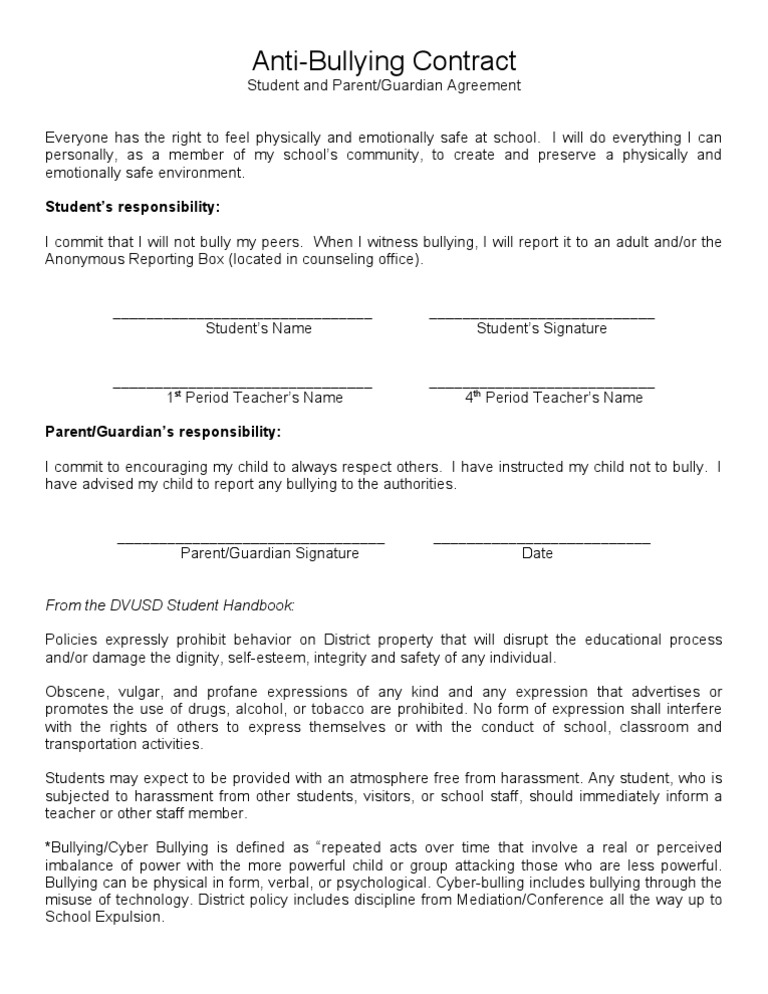 Anti-Bullying Contract Agreement | PDF