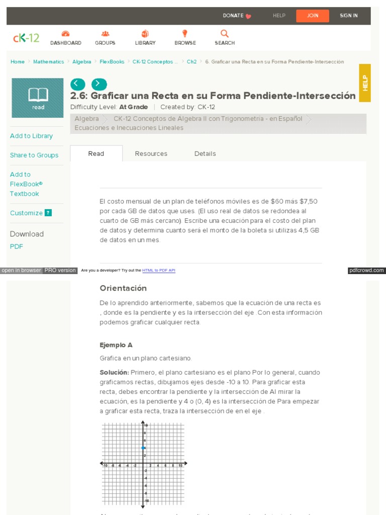Graficar Una Recta en Su Forma Pendiente-Intersección | PDF | Línea ...