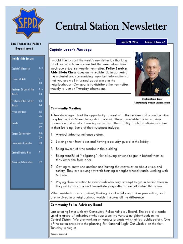 SFPD Newsletter 032416 | PDF | Robbery | Assault