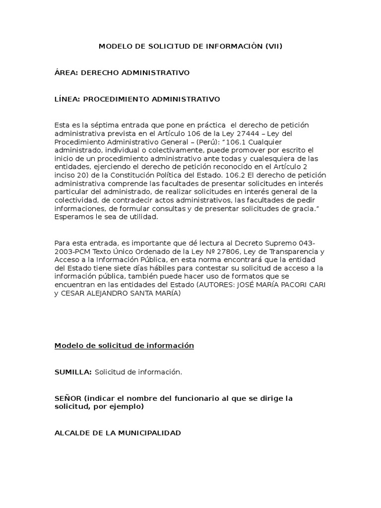 Modelo de Solicitud de Información | PDF | Petición | Gobierno