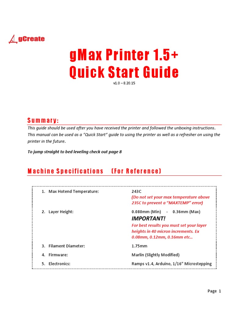 Gmax 1-5 Quick Start Guide 150820 | PDF | Cartesian Coordinate System ...