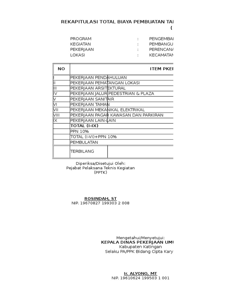 Contoh Rab Taman | PDF