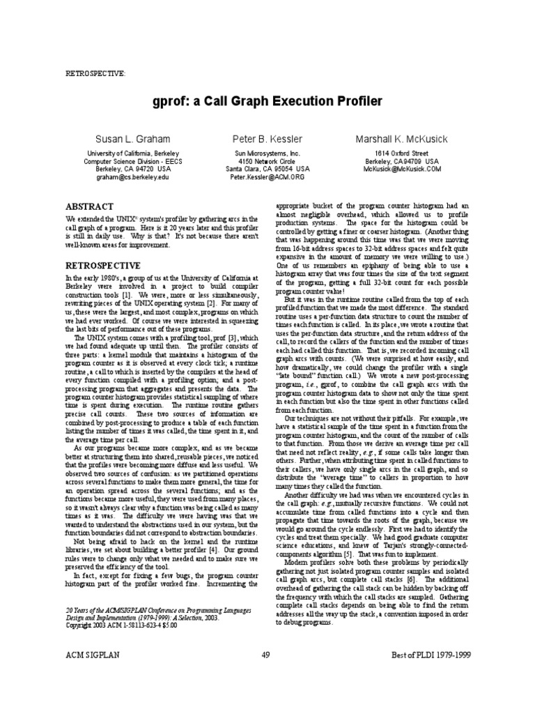 Gprof: A Call Graph Execution Profiler: Susan L. Graham Peter B ...