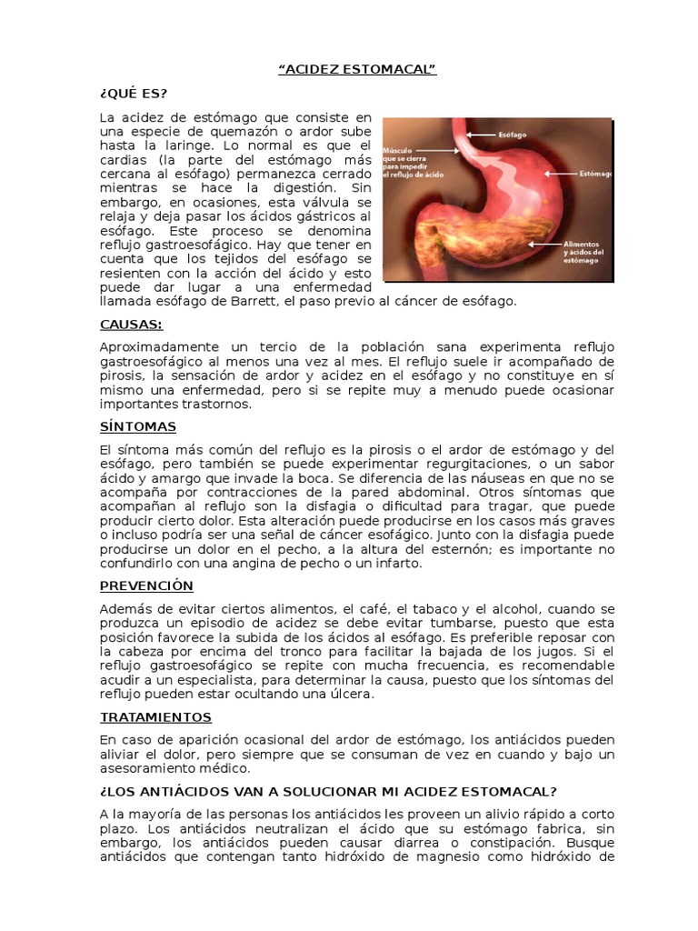 ACIDEZ ESTOMACAL.docx | Acidez | Gastroenterología