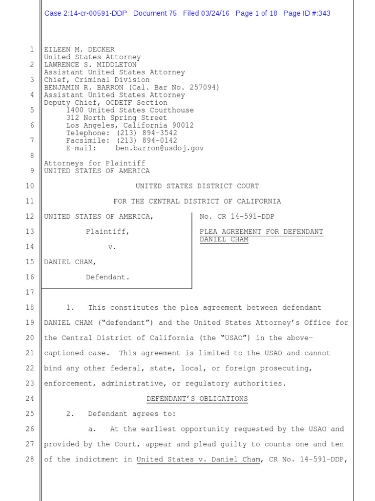 Dr. Daniel Cham Plea Agreement | PDF | United States Federal Probation ...