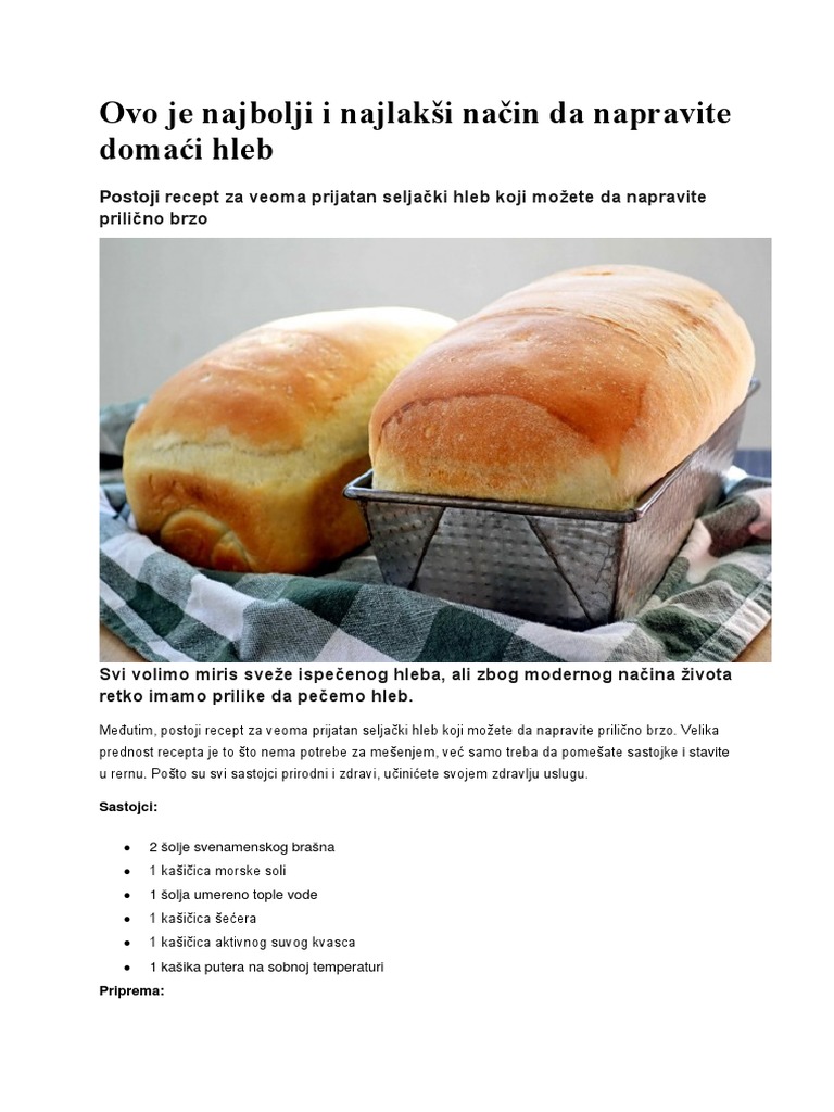 Ovo Je Najbolji I Najlakši Način Da Napravite Domaći Hleb | PDF