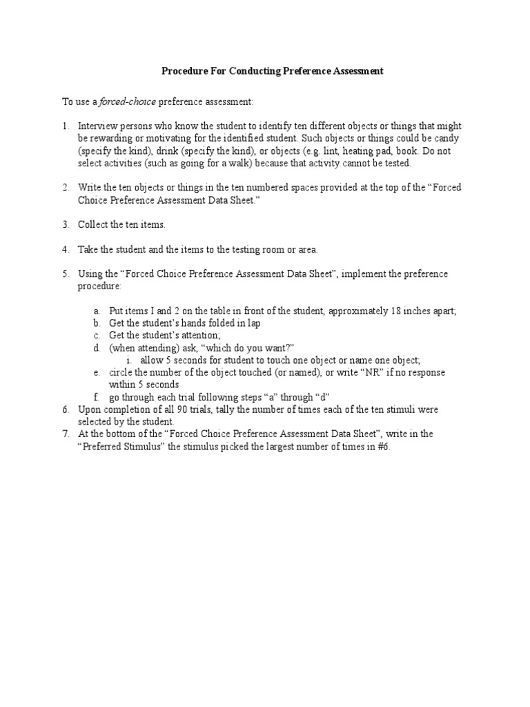 Procedures For Preference Assessment | PDF