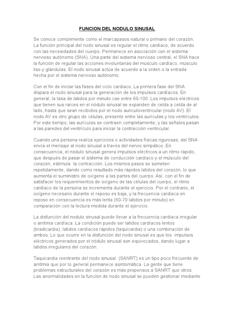 Funcion Del Nodulo Sinusal | PDF | Arritmia cardiaca | Corazón