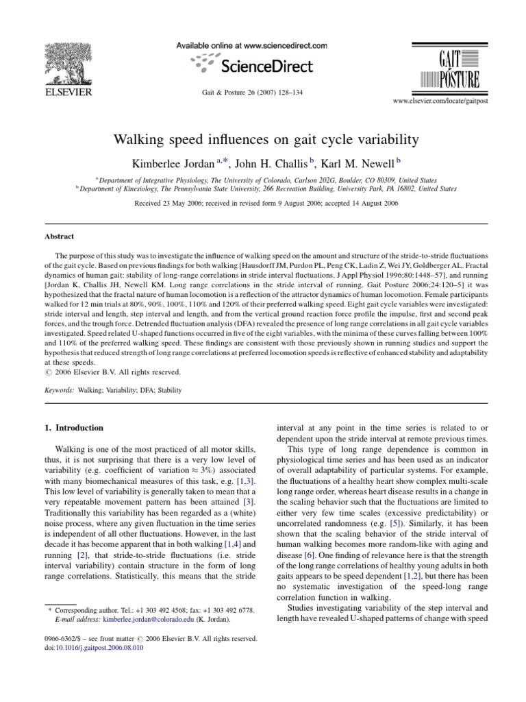 Walking Speed Influences On Gait Cycle Variability: Kimberlee Jordan ...