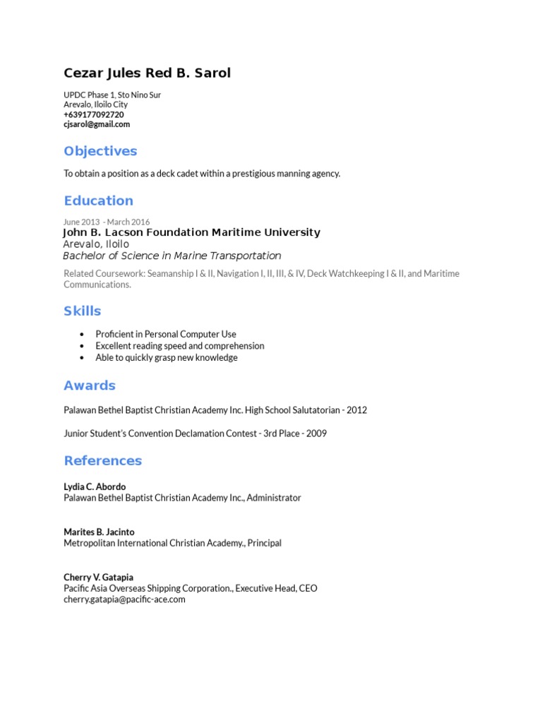 Aspiring Deck Cadet's Resume | PDF