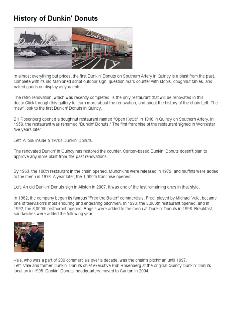 History of Dunkin' Donuts | PDF | Restaurant And Catering | Foods