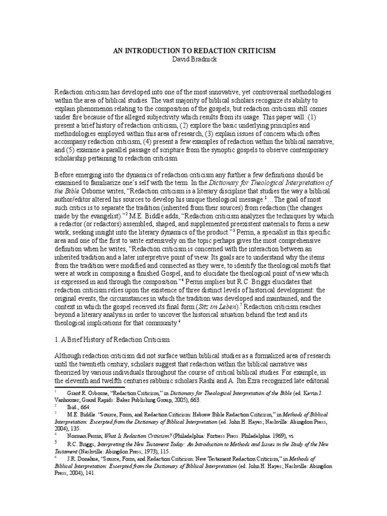 Bradnick Redaction Criticism | PDF | Gospel Of Mark | Gospels