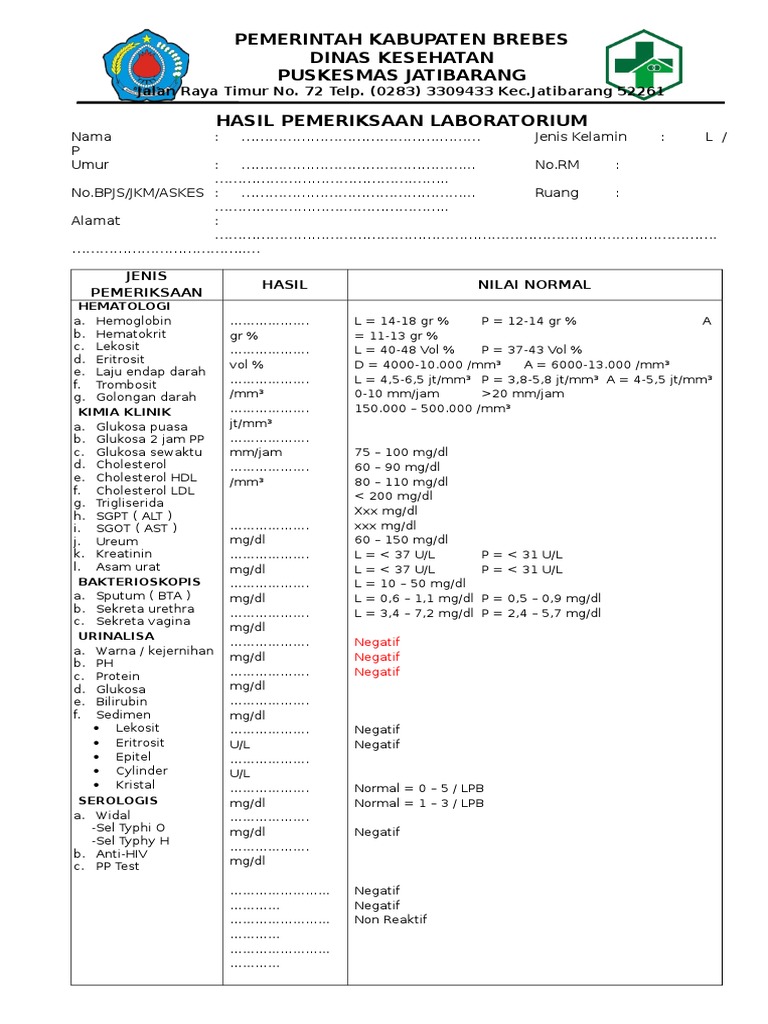 Hasil Pemeriksaan Laboratorium Puskesmas | PDF