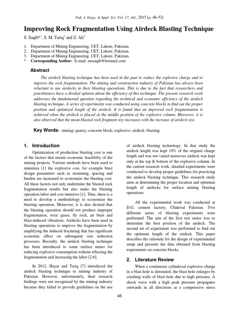 Improving Rock Fragmentation Using Airdeck Blasting Technique | PDF ...