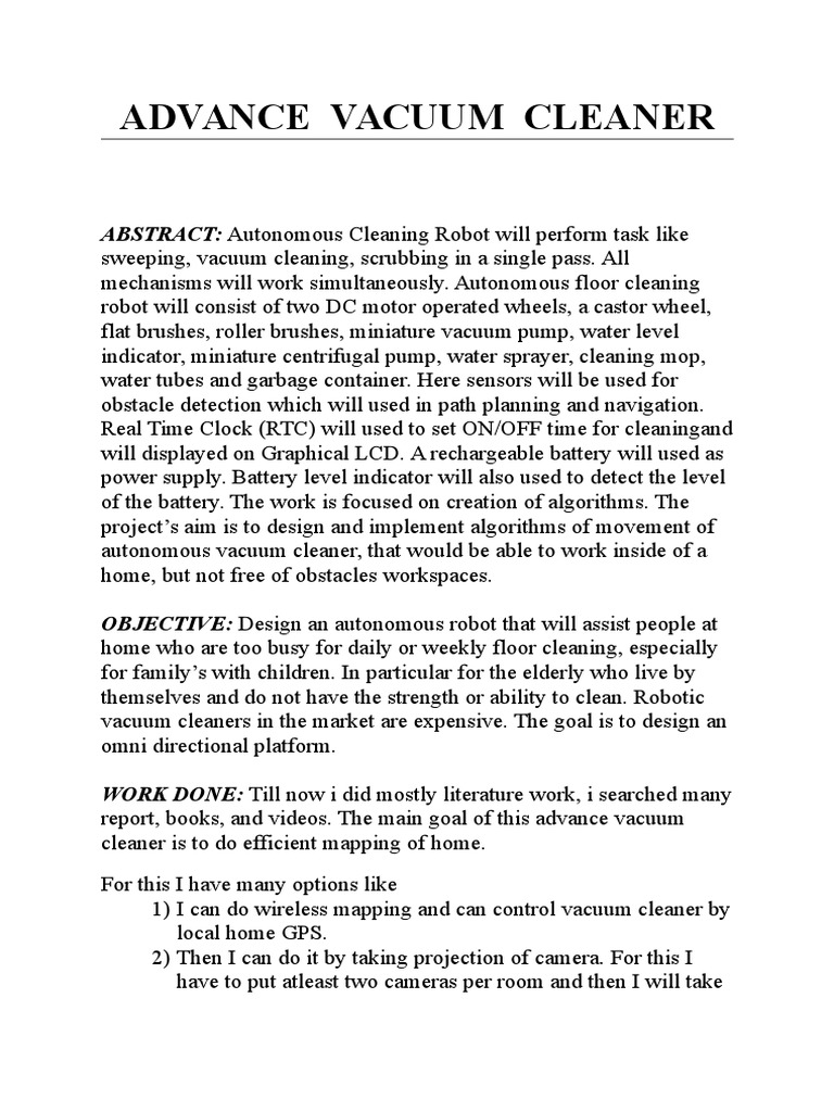 Advance Vacuum Cleaner: ABSTRACT: Autonomous Cleaning Robot Will ...