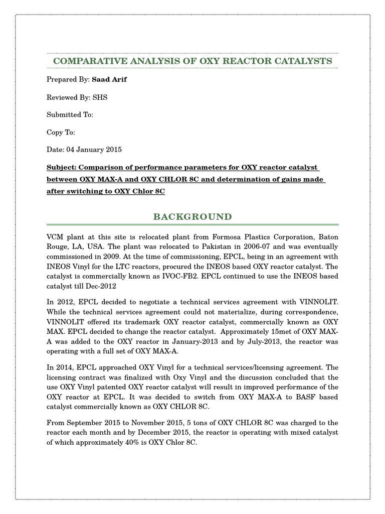 OXY Reactor Catalyst Performance Comparison | PDF | Chemical Reactor ...