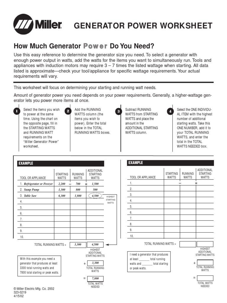 Generator Power Worksheet: How Much Generator Do You Need? | PDF