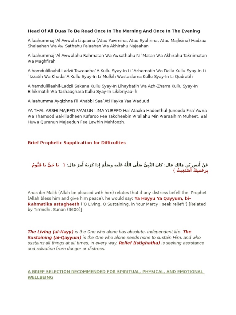 Head of All Duas To Be Read Once in The Morning and Once in The Evening ...