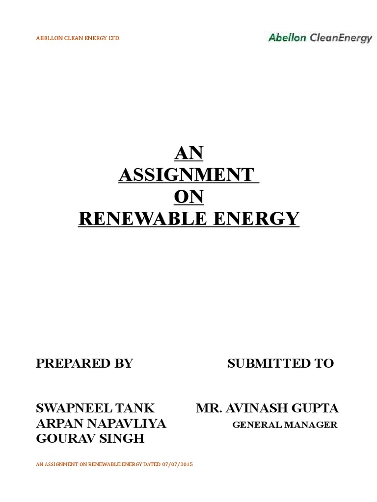 Assignment On Renewable Energy | PDF | Thin Film Solar Cell | Wind Power