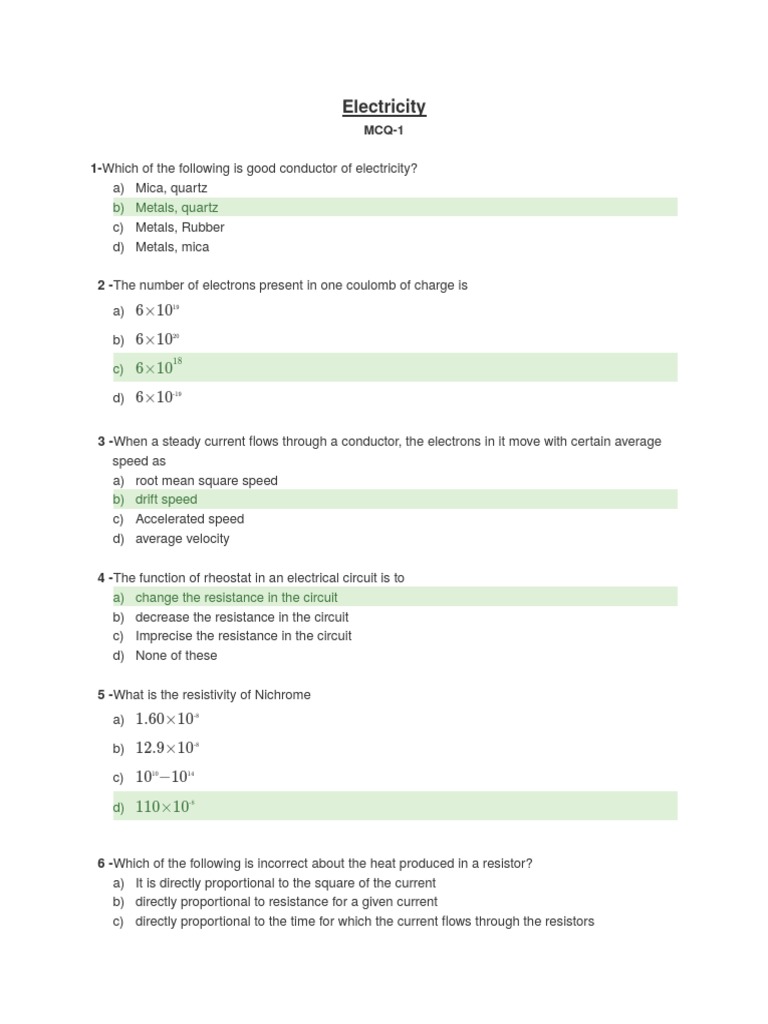 MCQ Hots - Electricity | PDF | Electric Current | Series And Parallel ...