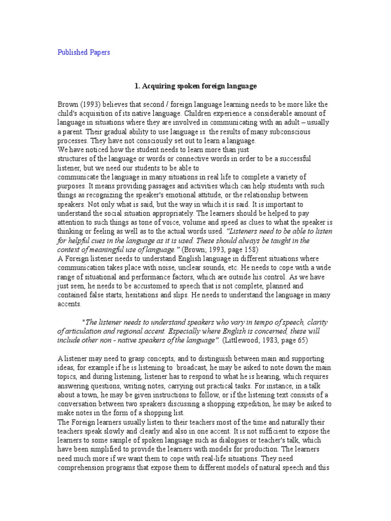Published Papers: 1. Acquiring Spoken Foreign Language | PDF | Accent ...