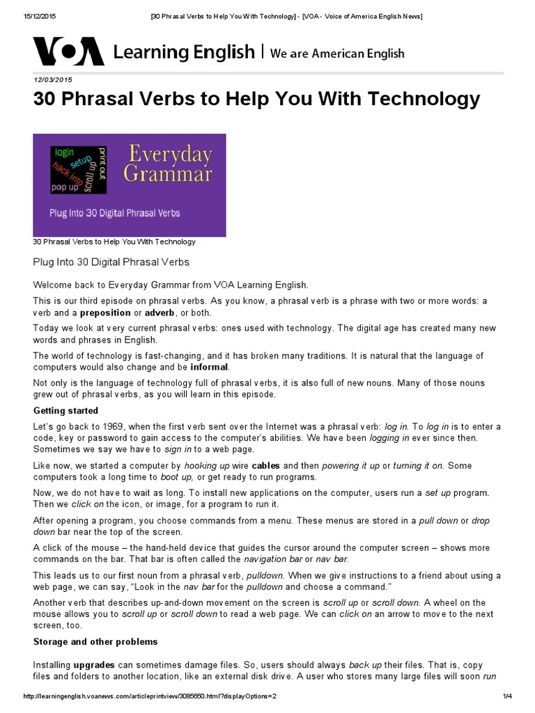 (30 Phrasal Verbs To Help You With Technology) - (VOA - Voice of ...