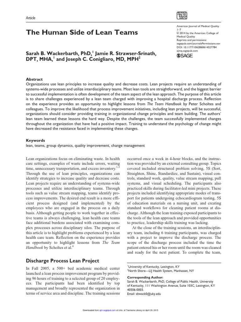 The Human Side of Lean Teams 2014 | PDF | Leadership | Scientific Method