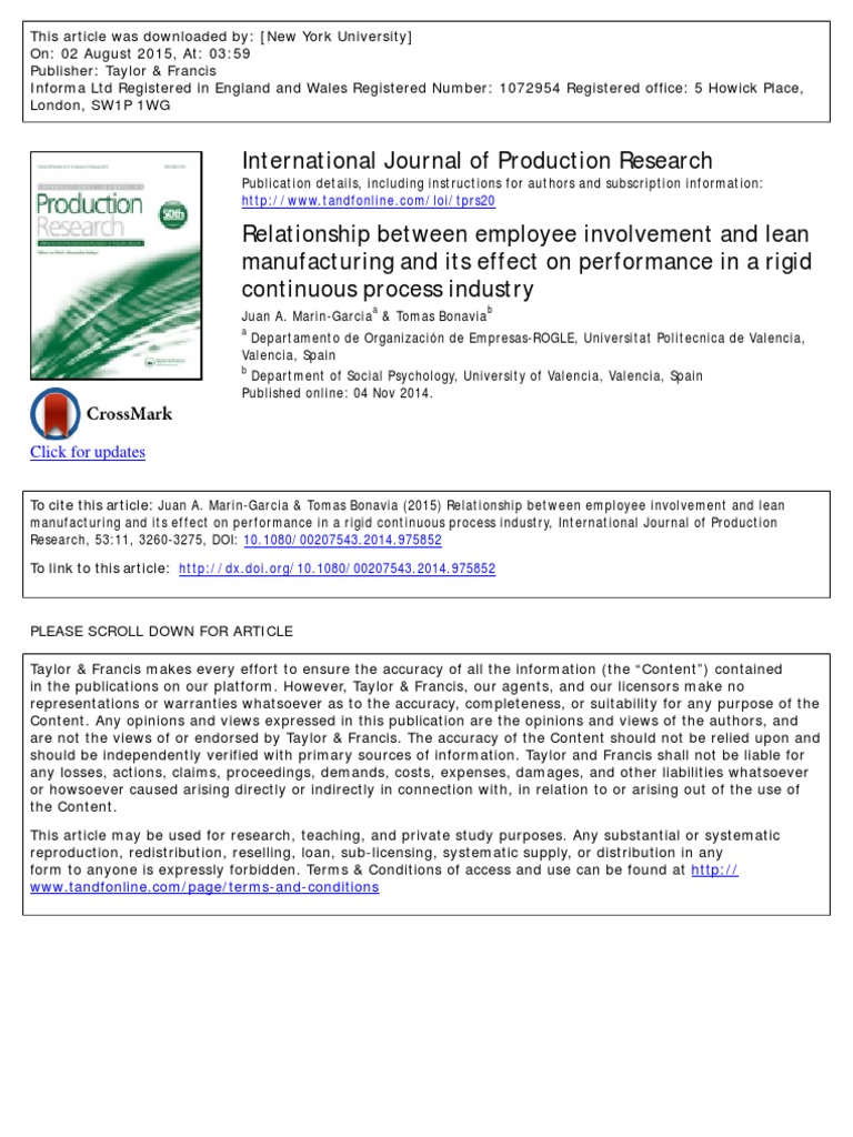 Relationship Between Employee Involvement and Lean Manufacturing and ...