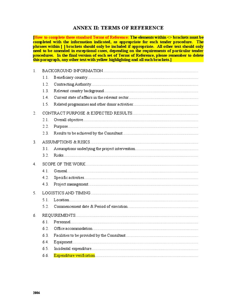 Annex Ii: Terms of Reference | PDF | Per Diem | Project Management