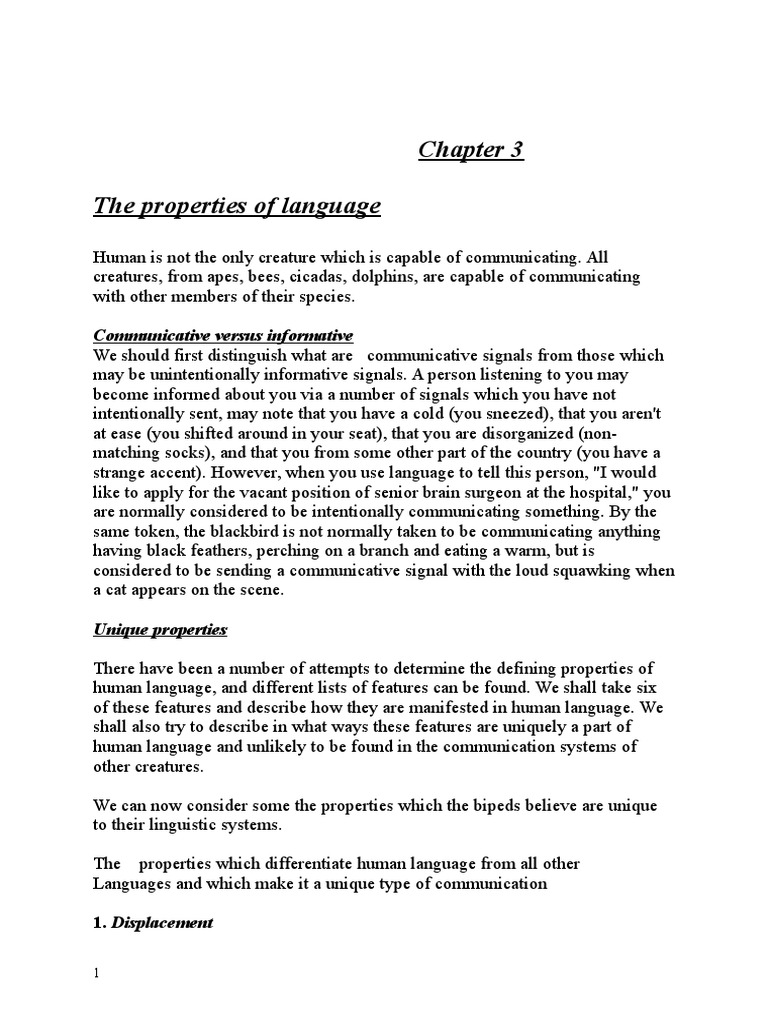 Properties of Human Language Explained | PDF | Language Arts & Discipline