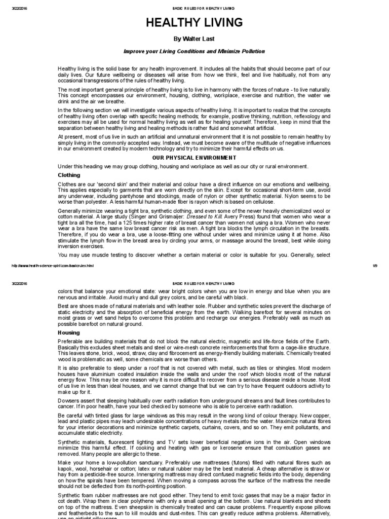 Basic Rules For Healthy Living | PDF | Water | Water Purification
