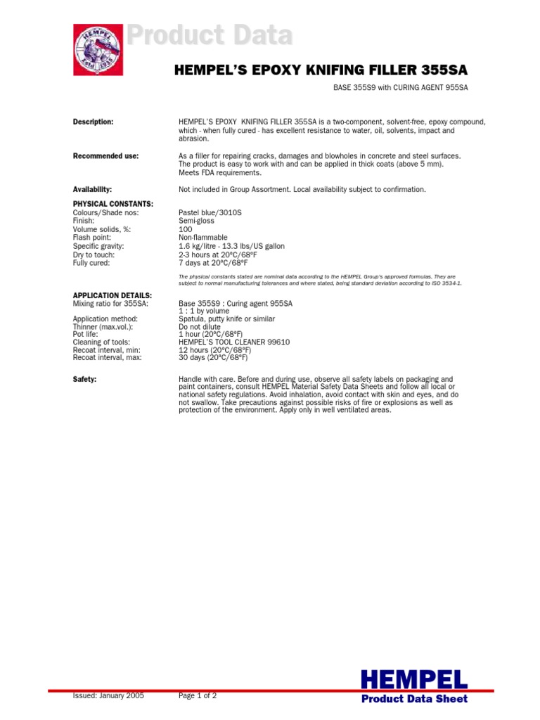 Hempel's Epoxy Knifing Filler - Datasheet | PDF | Paint | Abrasive