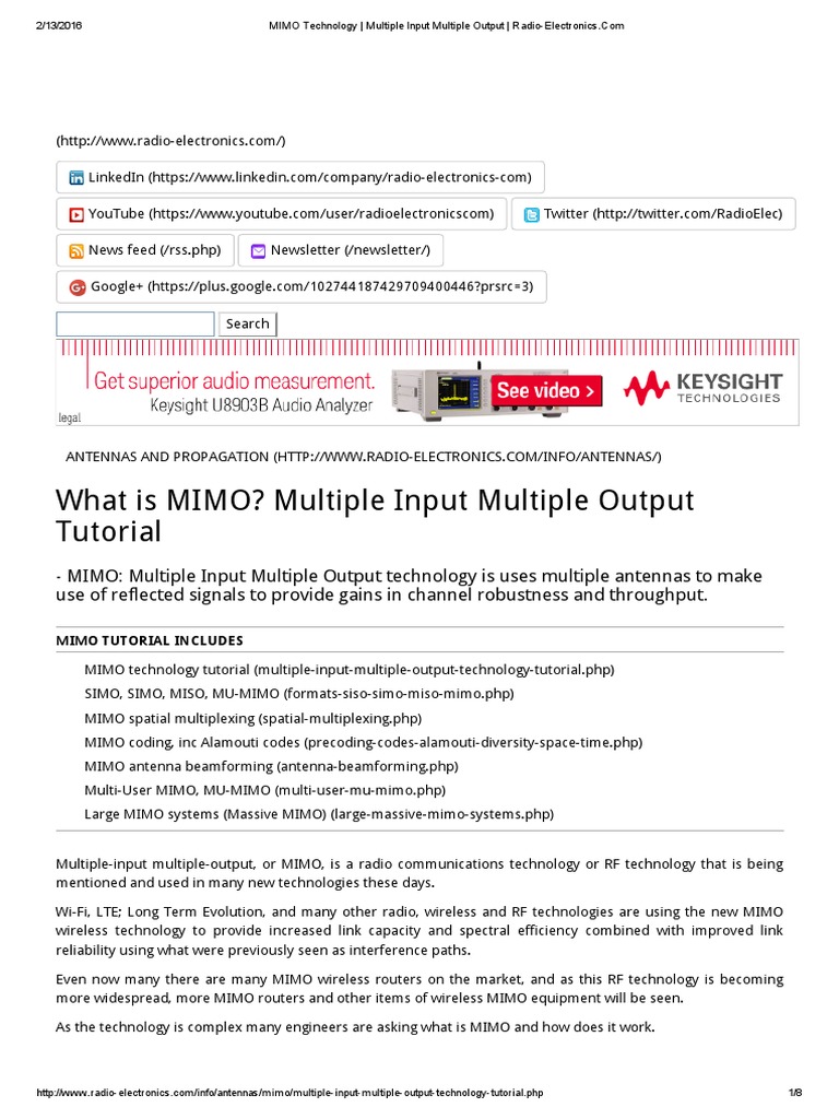 MIMO Technology - Multiple Input Multiple Output - Radio-Electronics | Download Free PDF | Mimo ...
